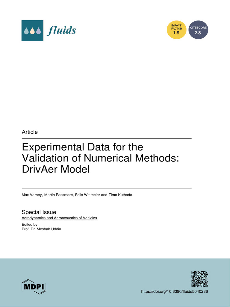 DrivAer Model Experimental Data Set | PDF | Reynolds Number | Wind Tunnel