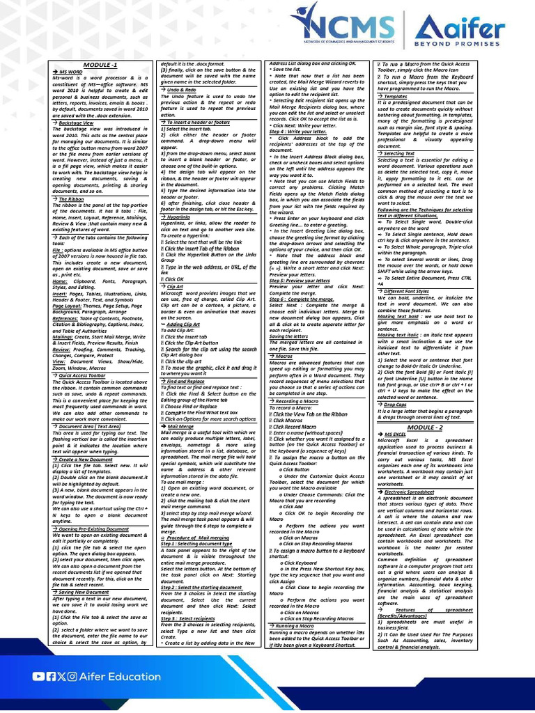 Office Automation Tools Short Study Materials | PDF | Microsoft Excel ...