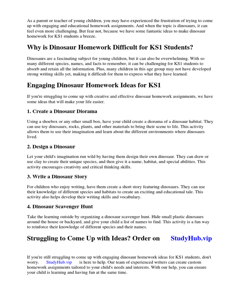 Dinosaur Homework Ideas Ks1 | PDF | Homework | Dinosaurs