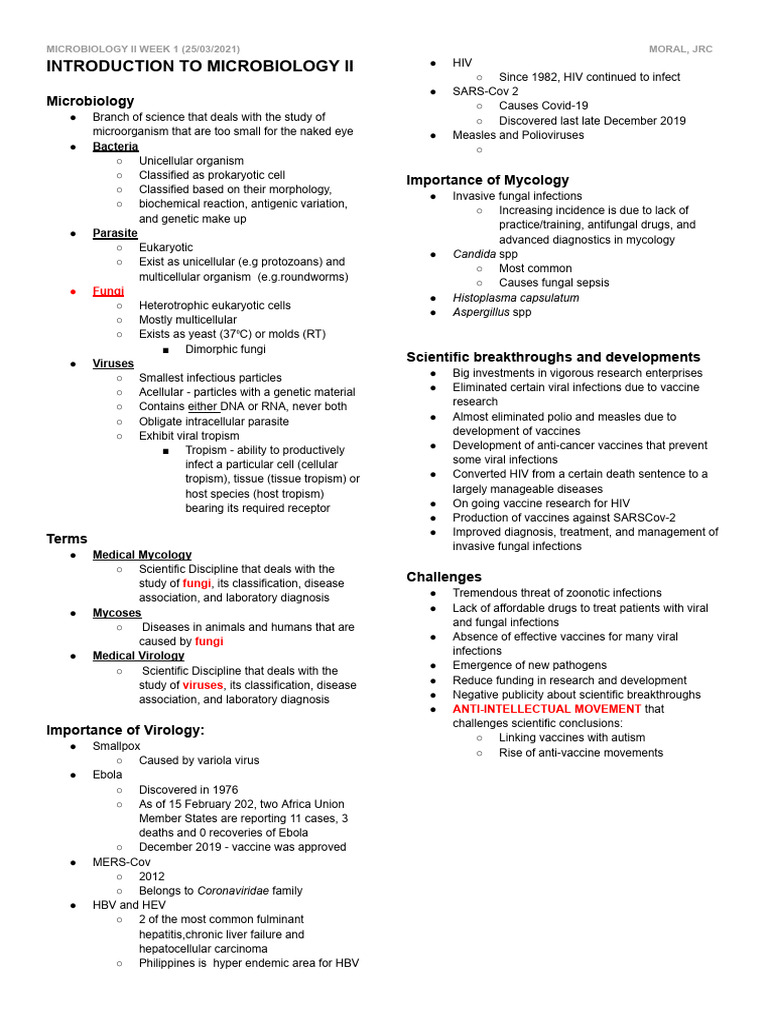 1 Introduction To Microbiology Ii | Download Free PDF | Infection | Virus