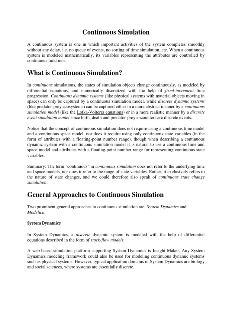 Continuous Simulation | PDF | Simulation | Applied Mathematics