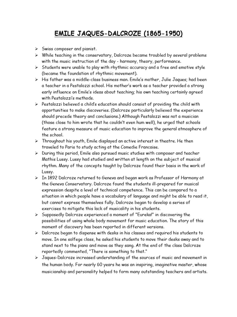 EMILE JAQUES Dalcroze | PDF | Cognition | Cognitive Science