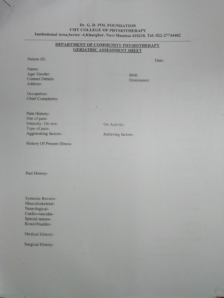 Geriatric Assessment | PDF | Nervous System | Health Care