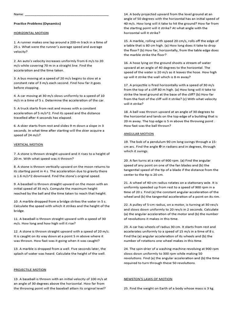 Practice Problems 10 - Dynamics Part 1 | PDF | Force | Classical Mechanics