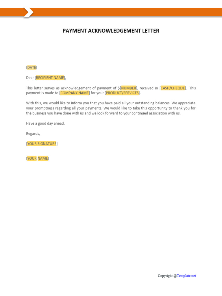 Payment Acknowledgement Letter US | PDF