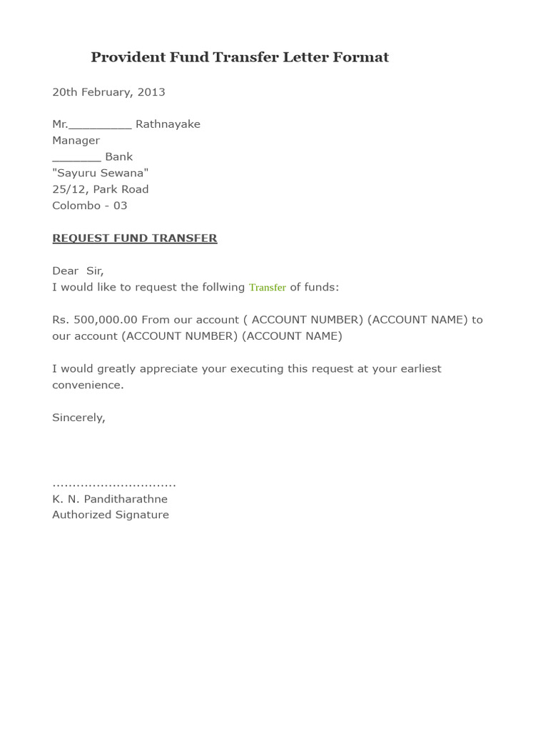 Provident Fund Transfer Request Letter | PDF