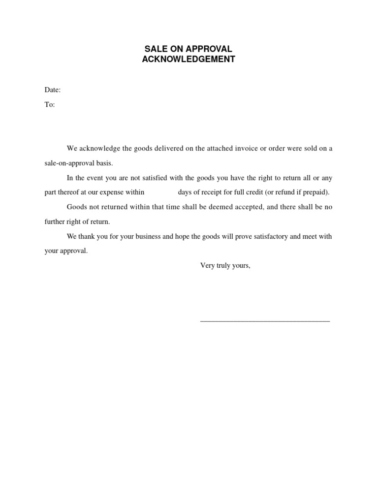 Sale On Approval Acknowledgement Letter | PDF