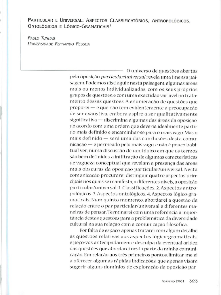 Particular e Universal - Paulo Tunhas | PDF