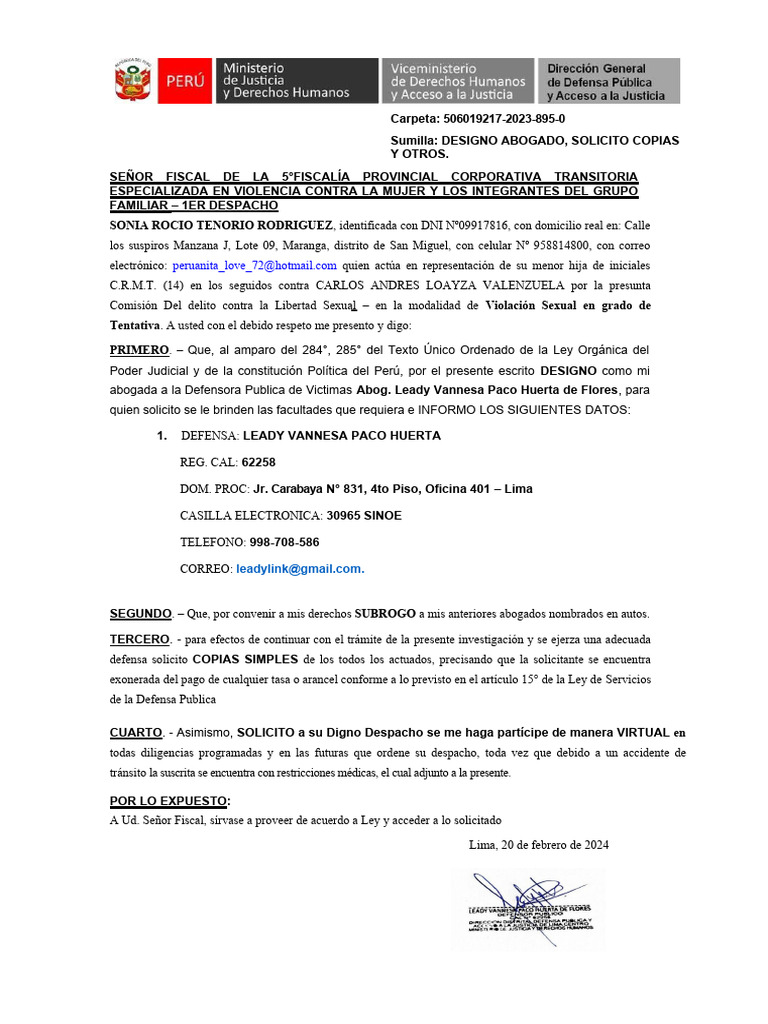 Solicitud de Defensa y Copias Judiciales | PDF | Justicia | Crimen y ...