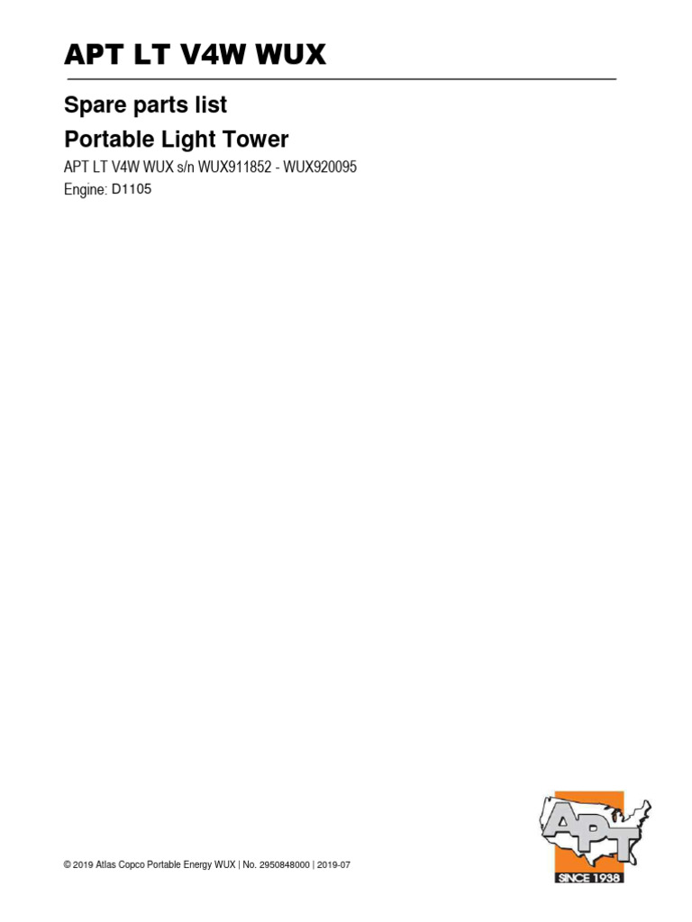 APT LT V4W WUX Parts Manual | PDF | Screw | Manufactured Goods