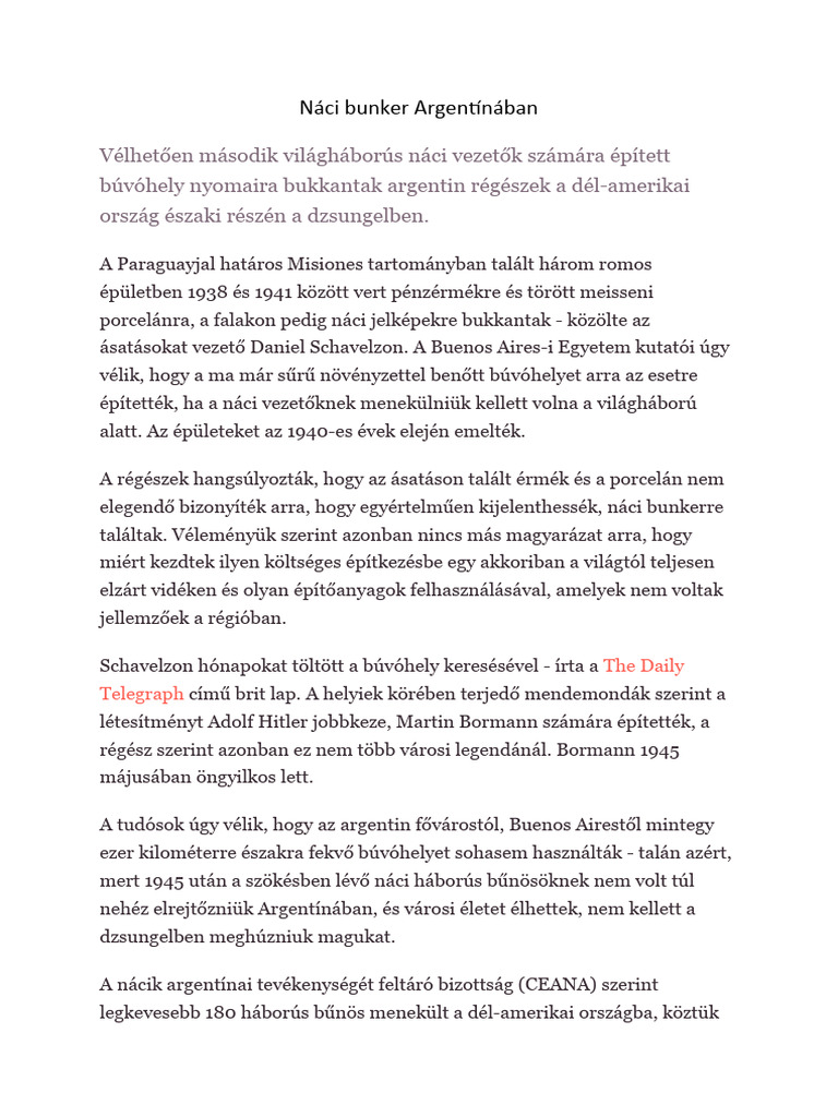 Náci Bunker Argentínában | PDF