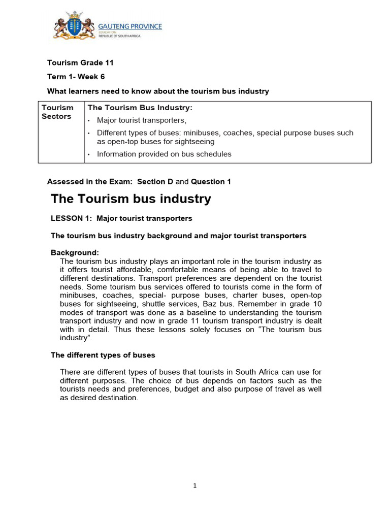 Tourism Grade 11 Term 1 Week 6 Bus Industry | Download Free PDF | Bus ...