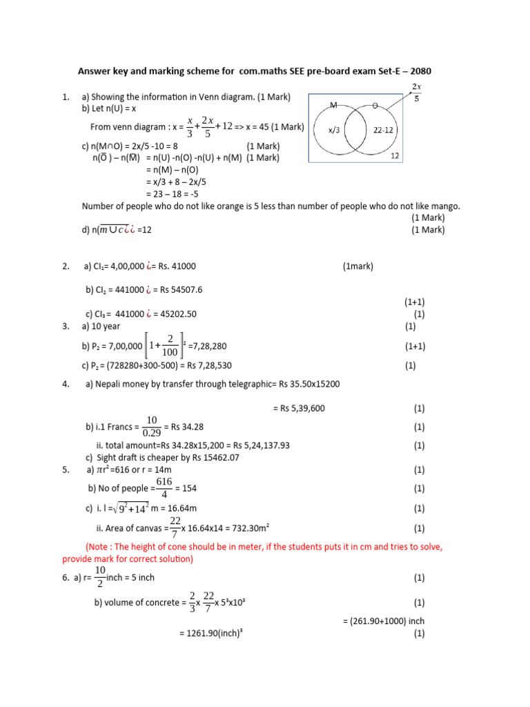 Com - Maths Set-E Answer Key and Marking Scheme | PDF | Elementary ...