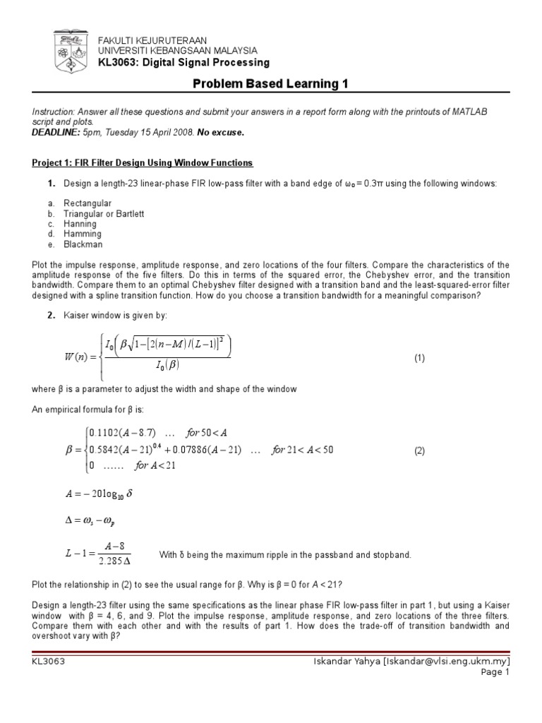 DSP Matlab Pbl1 | PDF | Bandwidth (Signal Processing) | Digital Signal ...