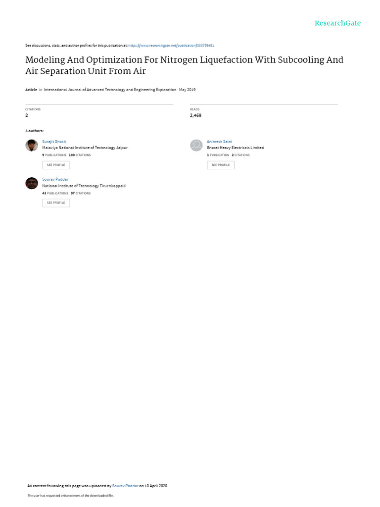 Modeling and Optimization For Nitrogen Liquefaction With Subcooling and Air Separation Unit From ...