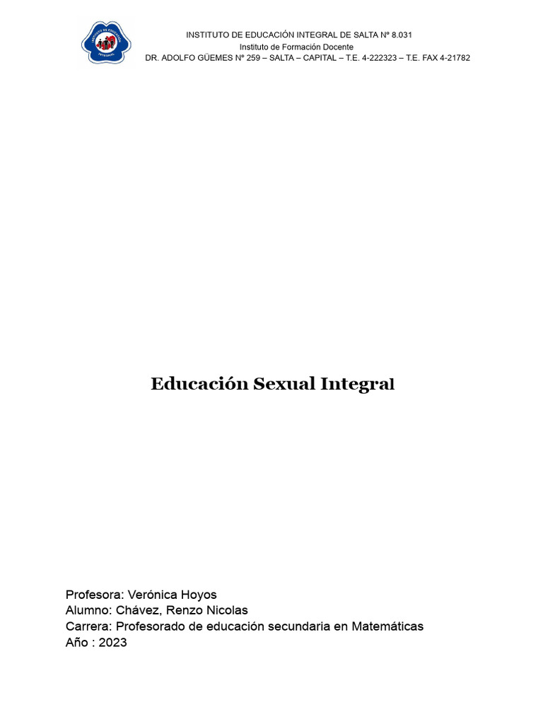 Informe ESI Chavez Renzo | PDF | La violencia contra las mujeres | Pensamiento