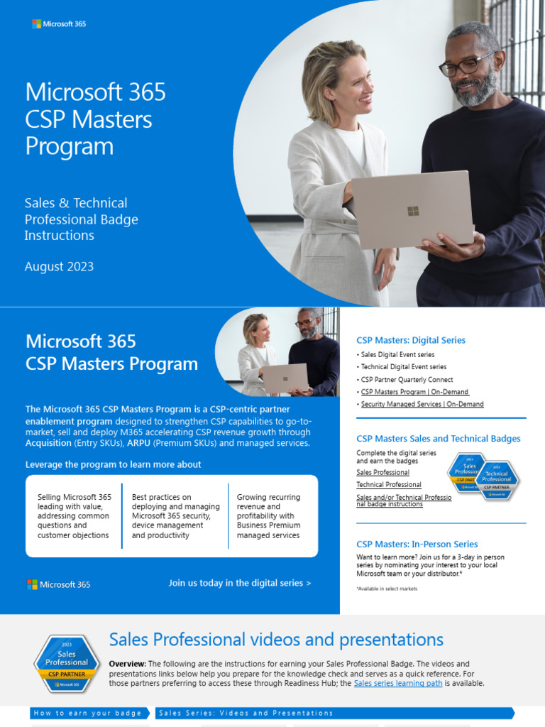 M365 CSP Masters Professional Badge Instructions | Download Free PDF | Microsoft | Software