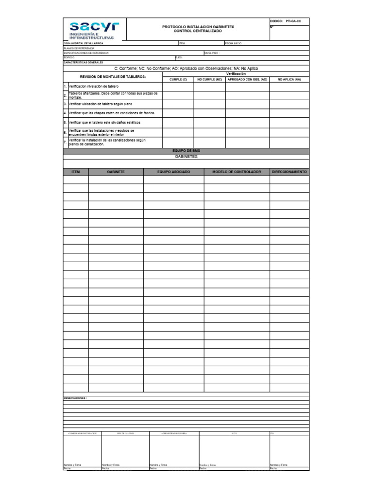 Protocolo Instalacion Gabinetes - BMS-PTI-GA-CC | PDF