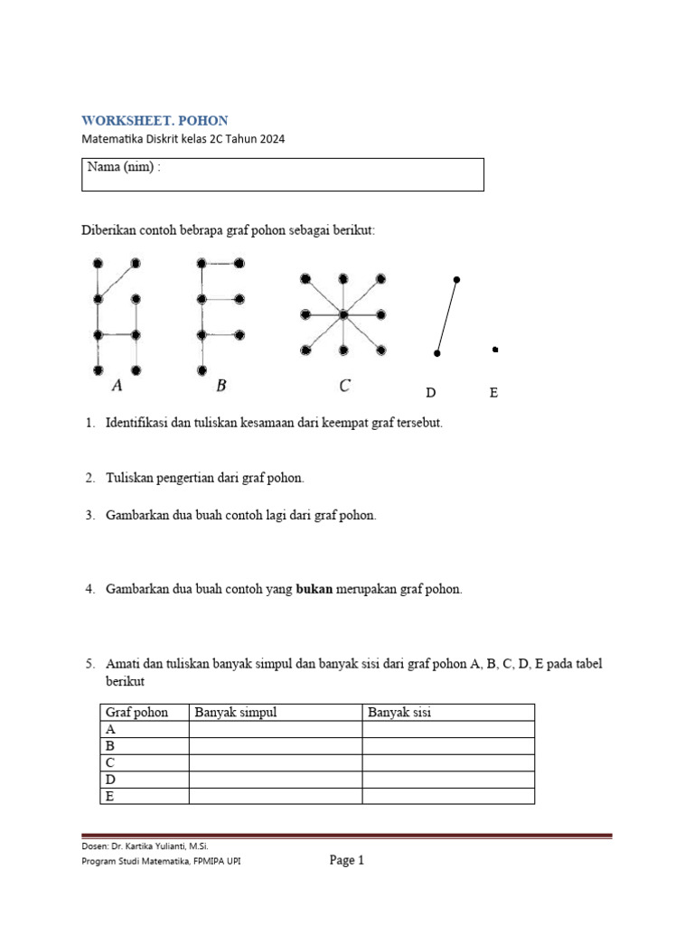 Worksheet Graf Pohon Matematika Diskrit | PDF