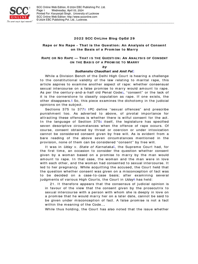 Rape or No Rape - That Is The Question | PDF | Rape | Consent