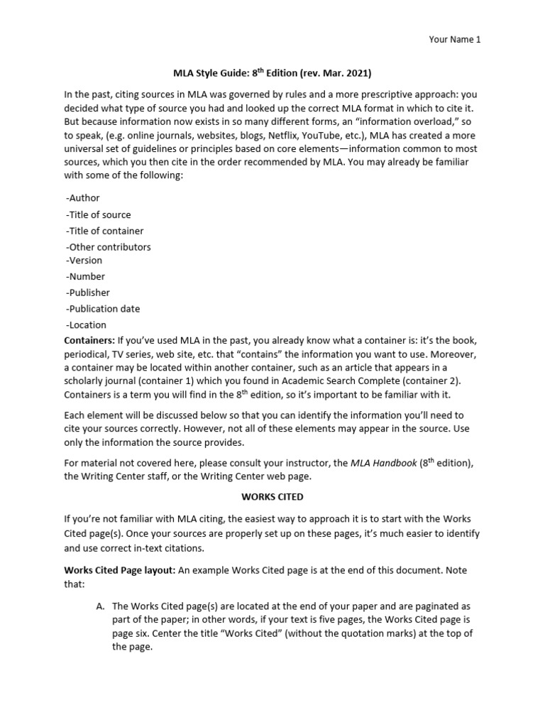 Mla 8th Ed Style Guide 2021 0 | Download Free PDF | Citation | Digital ...