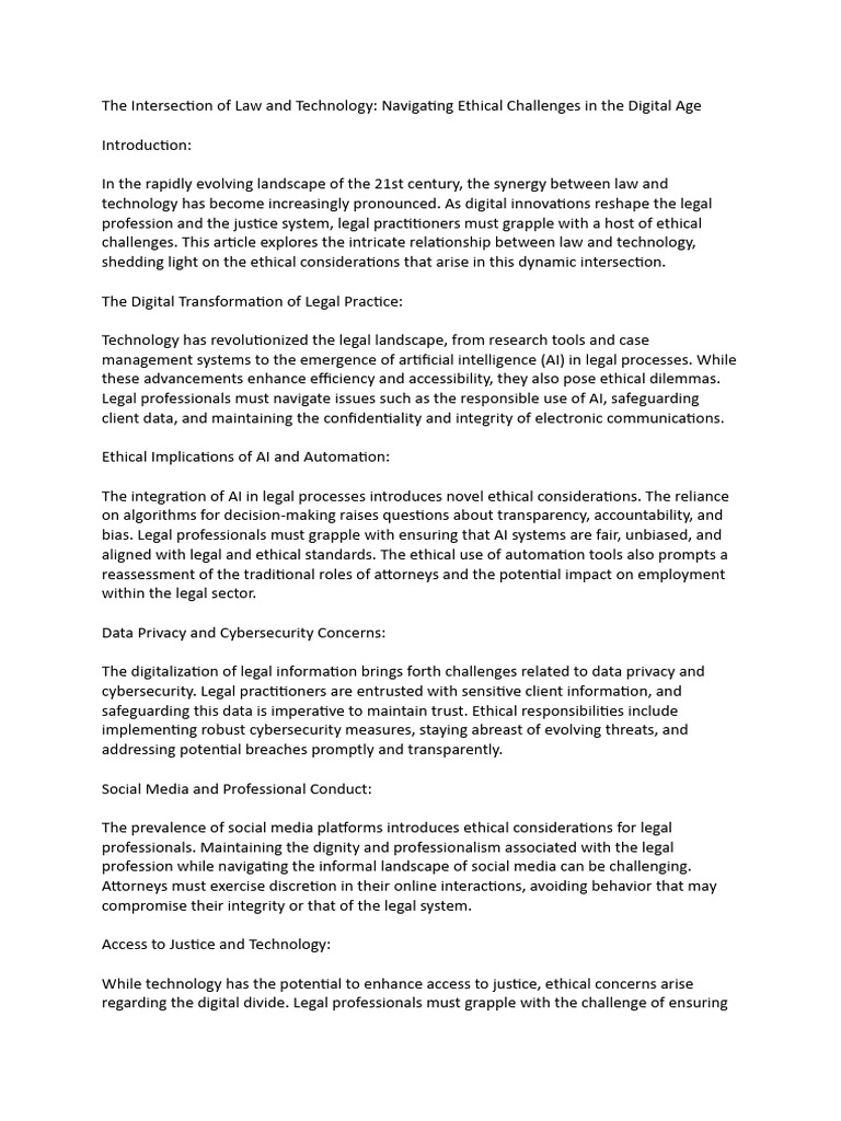 The Intersection of Law and Technology - Navigating Ethical Challenges ... The Intersection of Law and Technology - Navigating Ethical Challenges ...