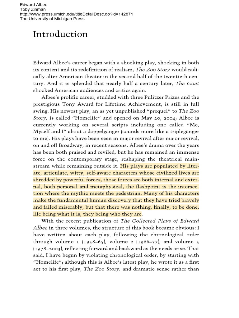 On Edwrard Albee Life and Work | PDF