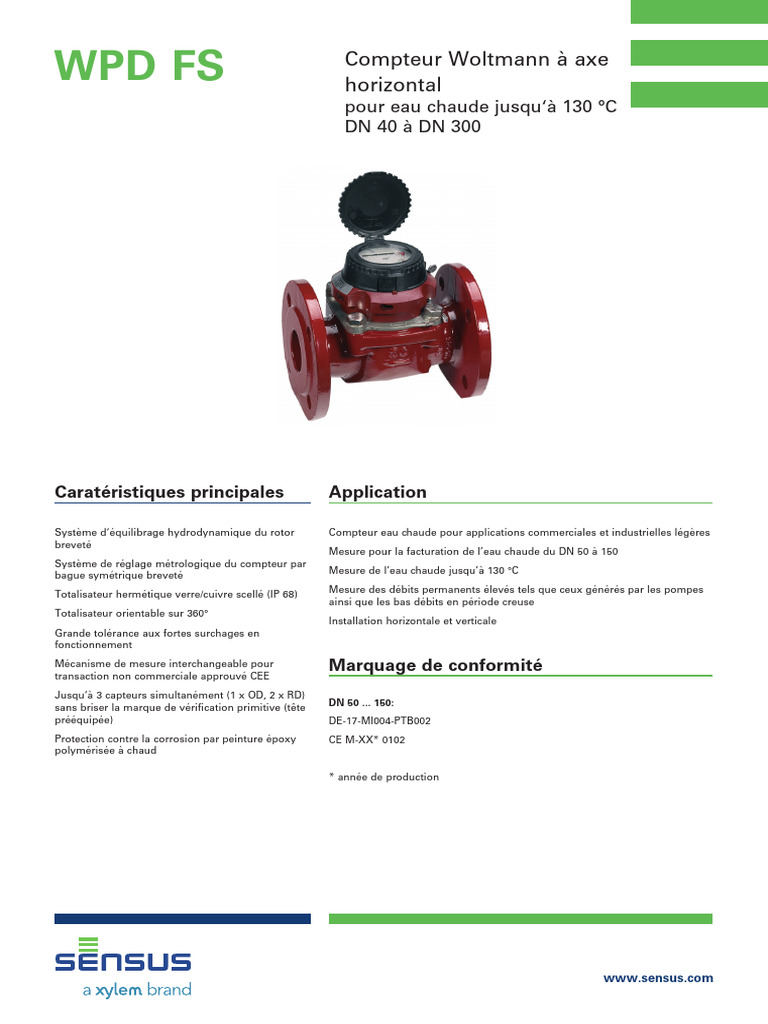 Compteur Woltmann eau chaude 130 °C | PDF