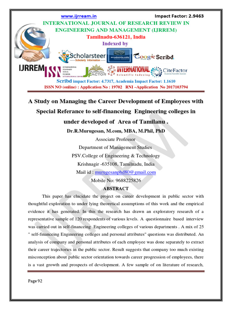 A Study On Managing The Career Development of Employees With Special Referance To Self ...
