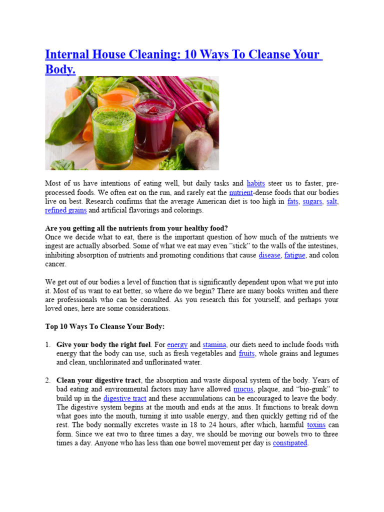 Internal House Cleaning 10 Ways To Cleanse Your Body. | PDF | Digestion ...