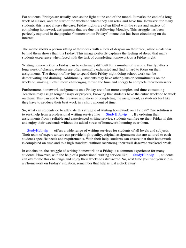 Homework On Friday Meme | PDF | Homework