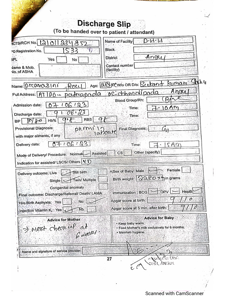 Discharge Slip | PDF