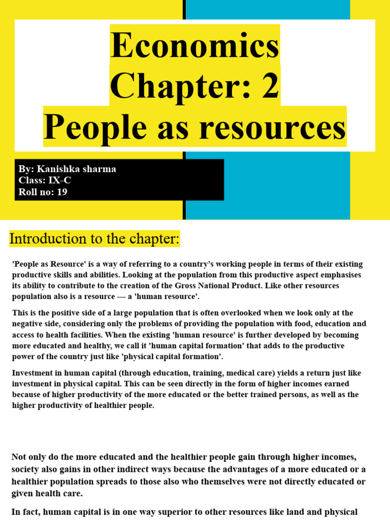 Economics Chapter - 2 People As Resources | PDF | Unemployment ...