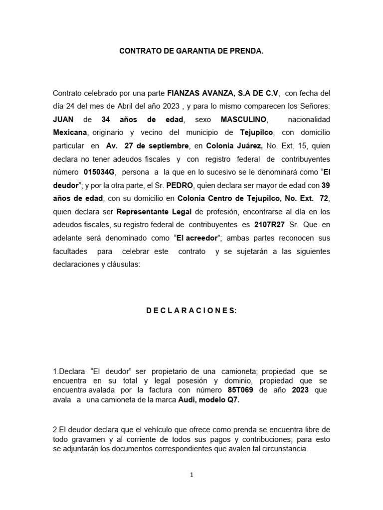 Contrato de Garantia de Prenda | PDF | Derecho privado