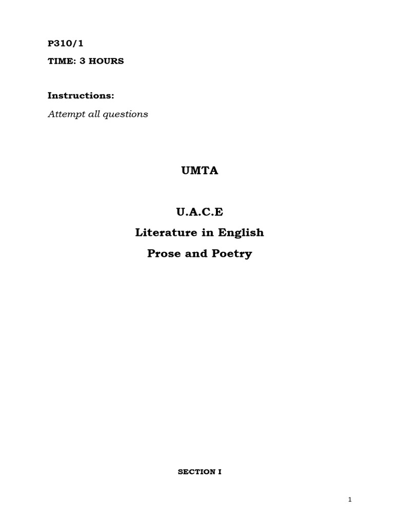 Literature in English Paper 1 UMTA | PDF | Art