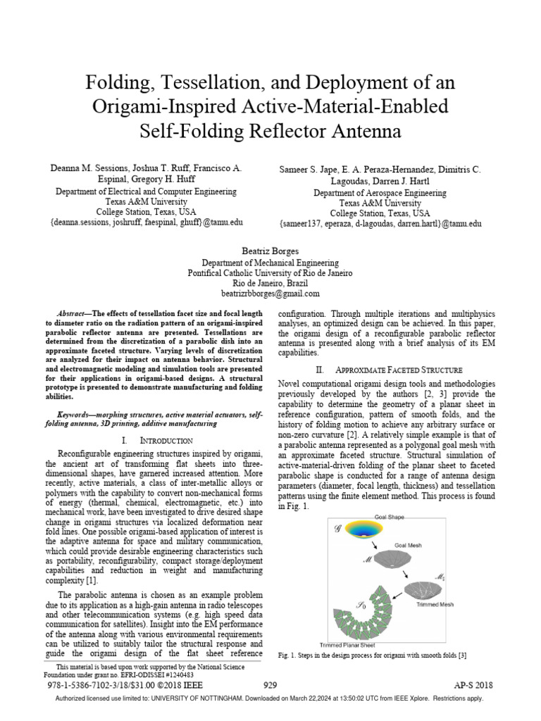 Folding Tessellation And Deployment Of An Origami Inspired Active