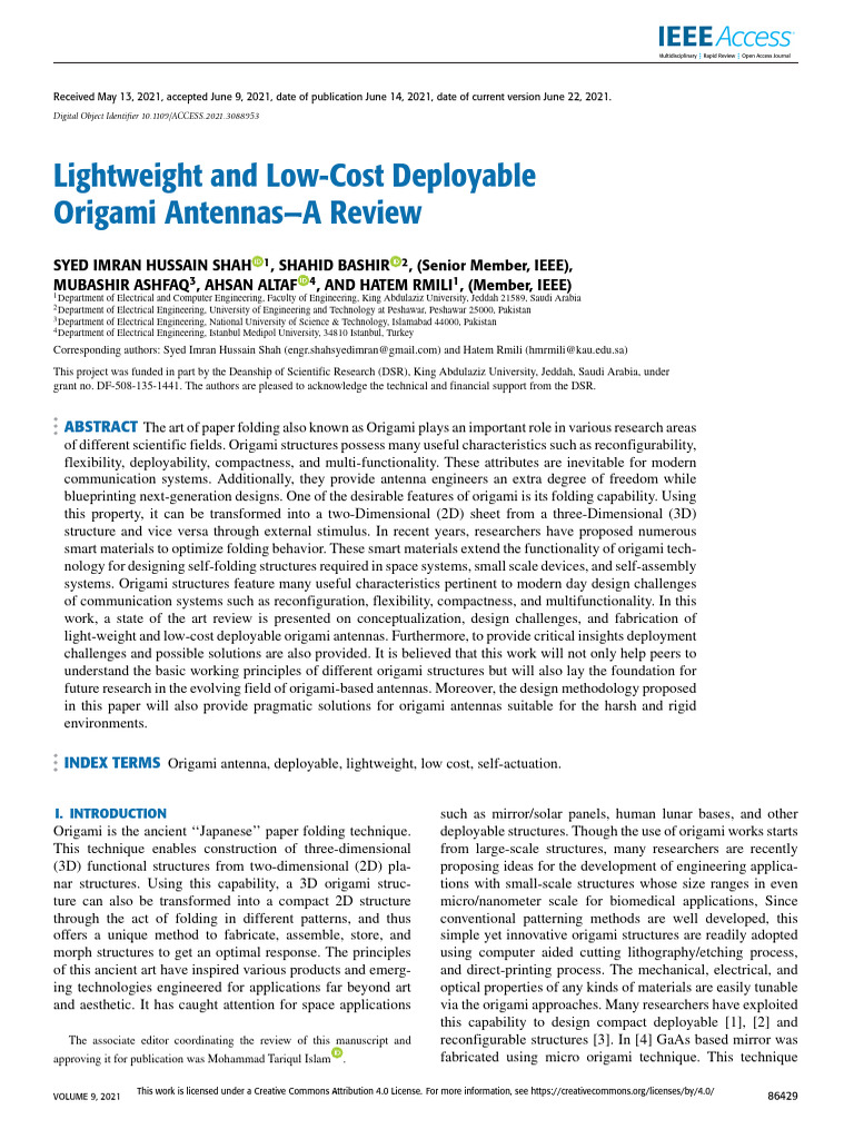 Lightweight and Low-Cost Deployable Origami AntennasA Review | PDF ...