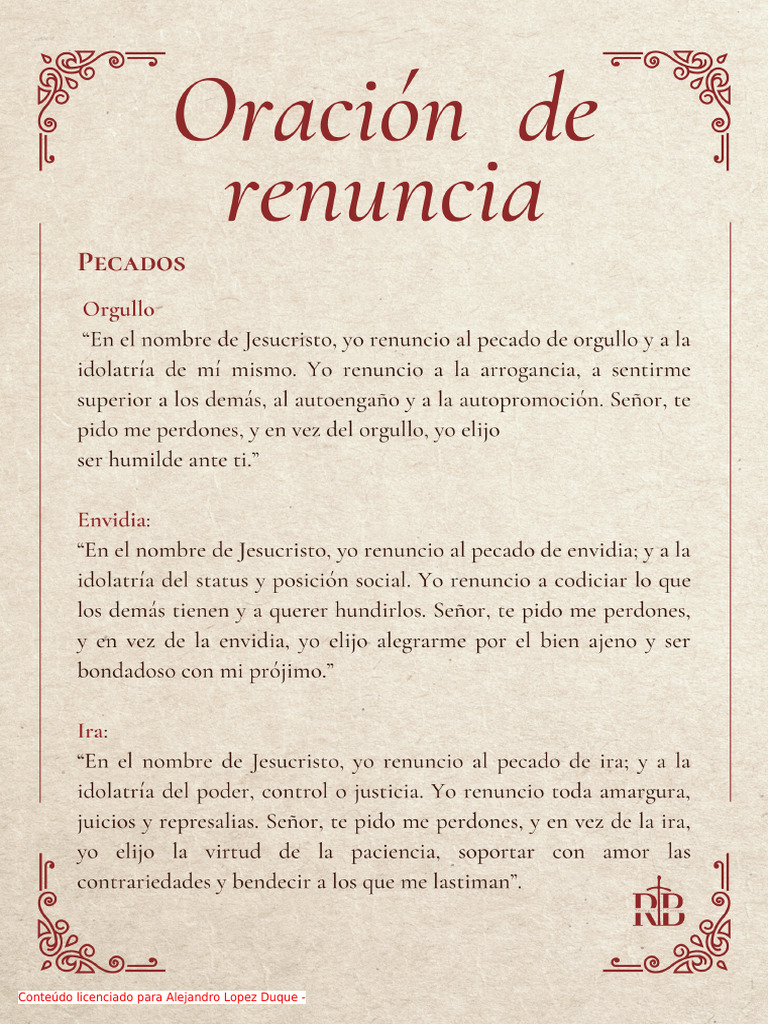 Oracion de renuncia a pecados | PDF