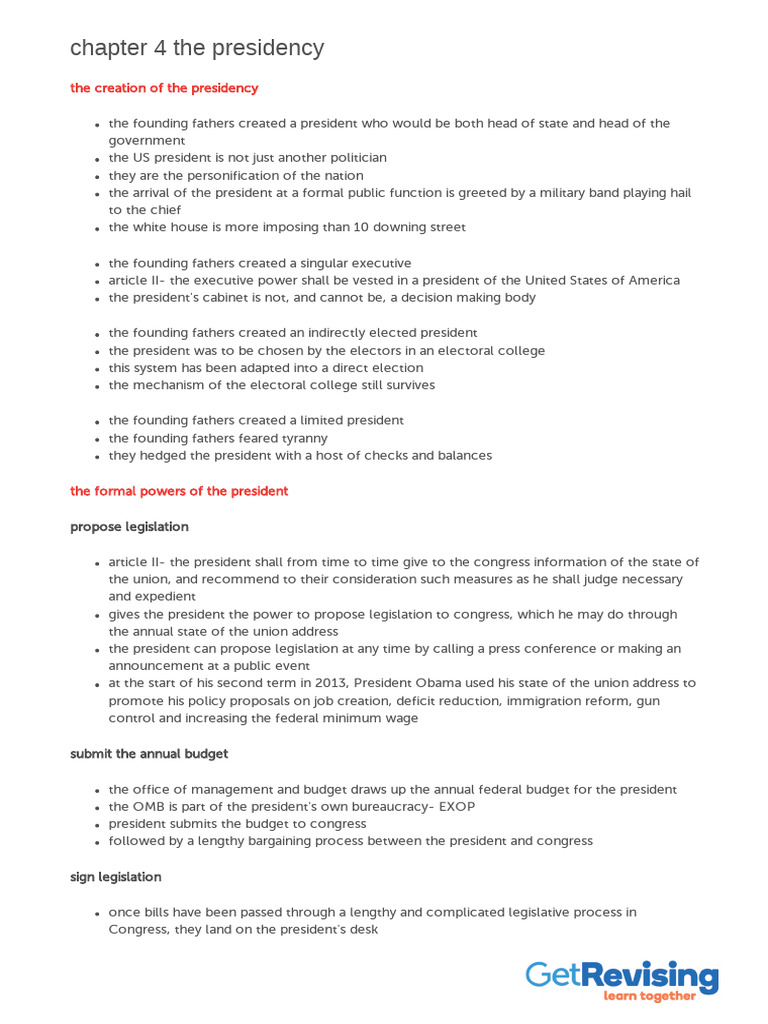 Overview of Presidential Powers and Roles | PDF | Presidents Of The ...