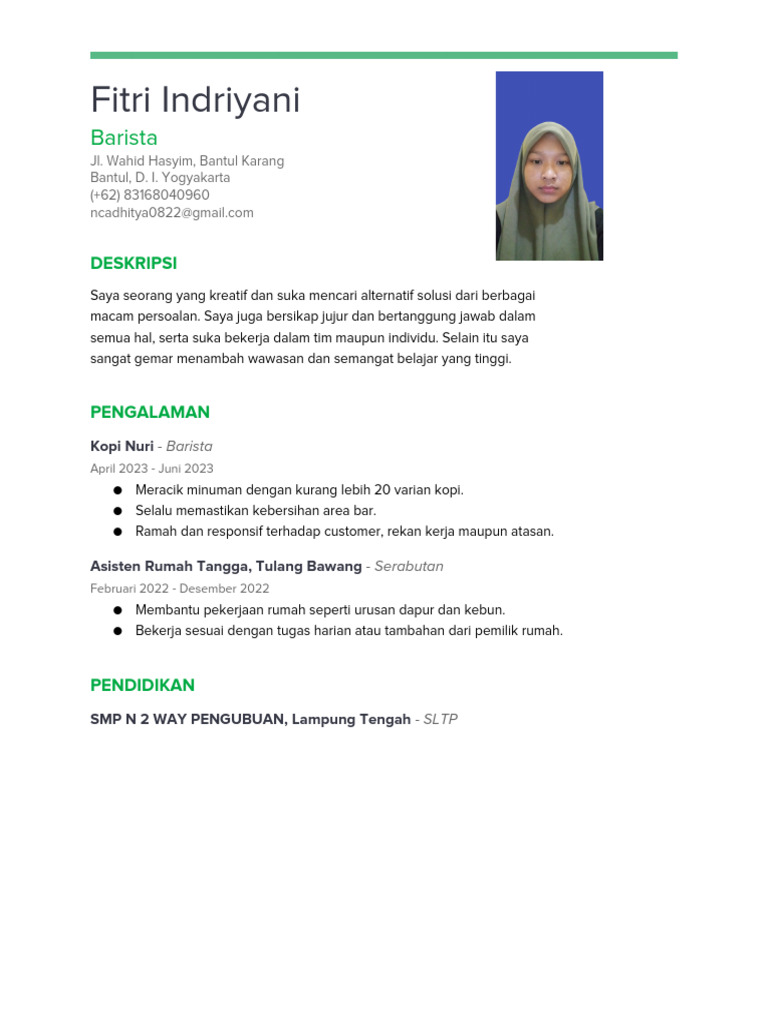 CV Fitri Indriyani - pdf2 | PDF | Karier & Perkembangan | Pengembangan Diri