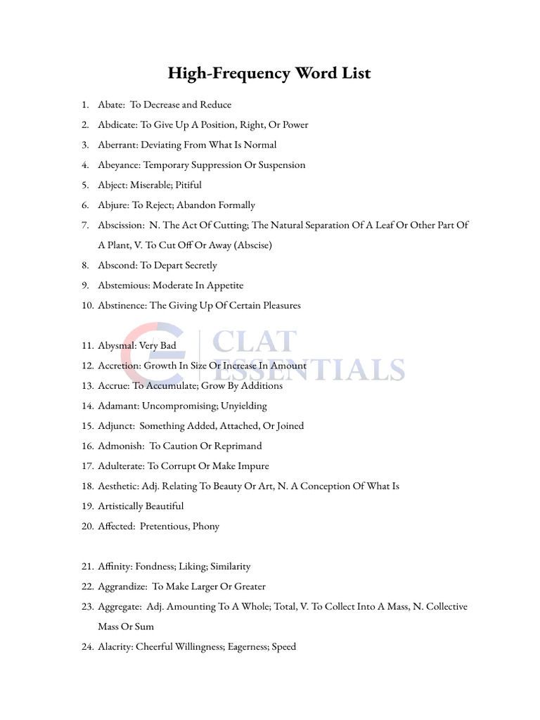High Frequency Word List | PDF