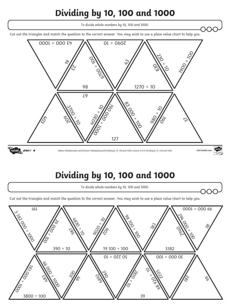 Dividing Whole Numbers by 10, 100, 1000 | PDF | Multiplication | Notation