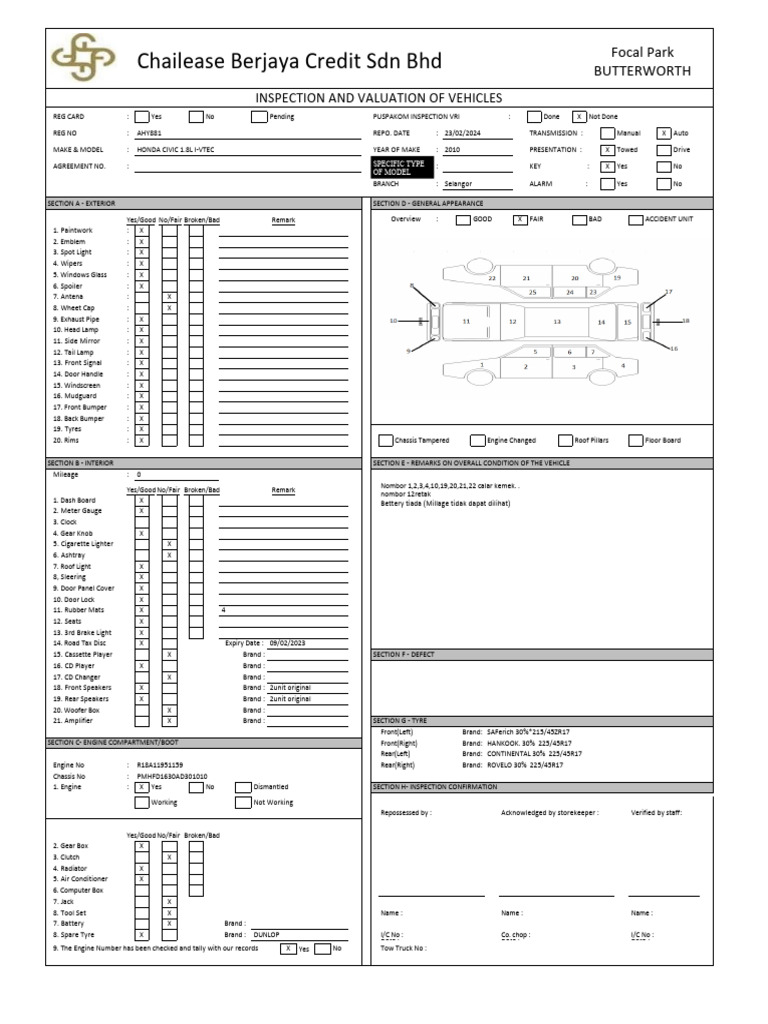 Vehicle Inspection Report | PDF | Car Body Styles | Rear Wheel Drive ...