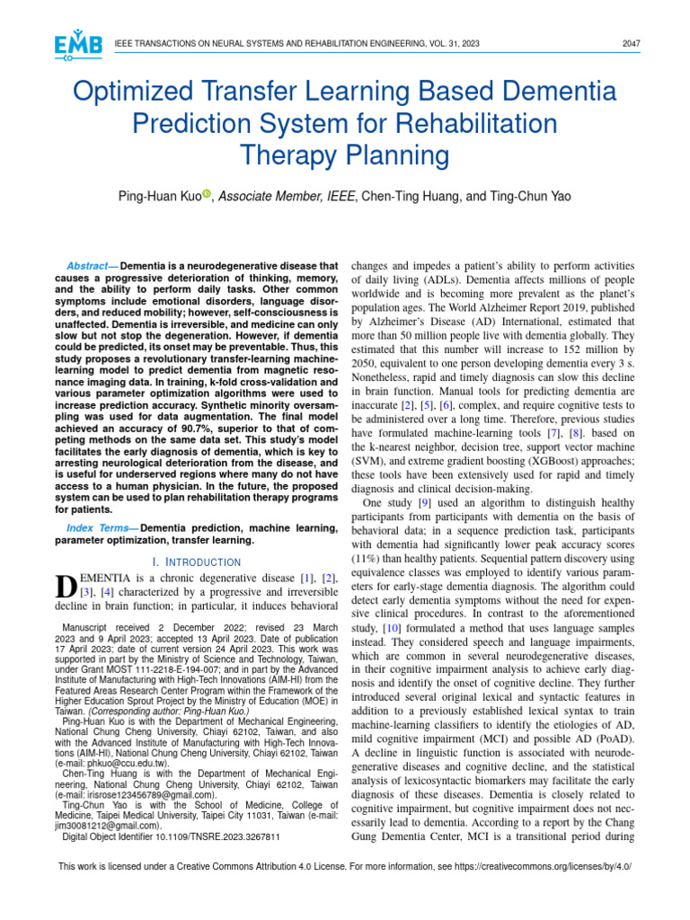 Optimized Transfer Learning Based Dementia Prediction System For