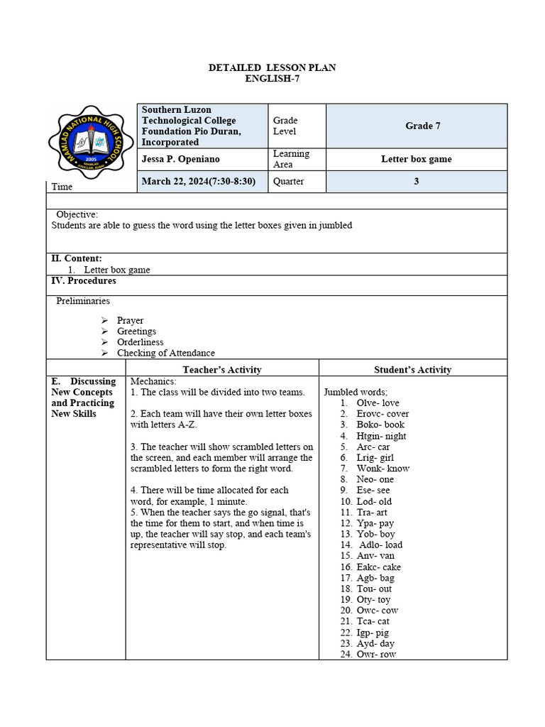 Letter Box Game | PDF | Human Communication | Learning