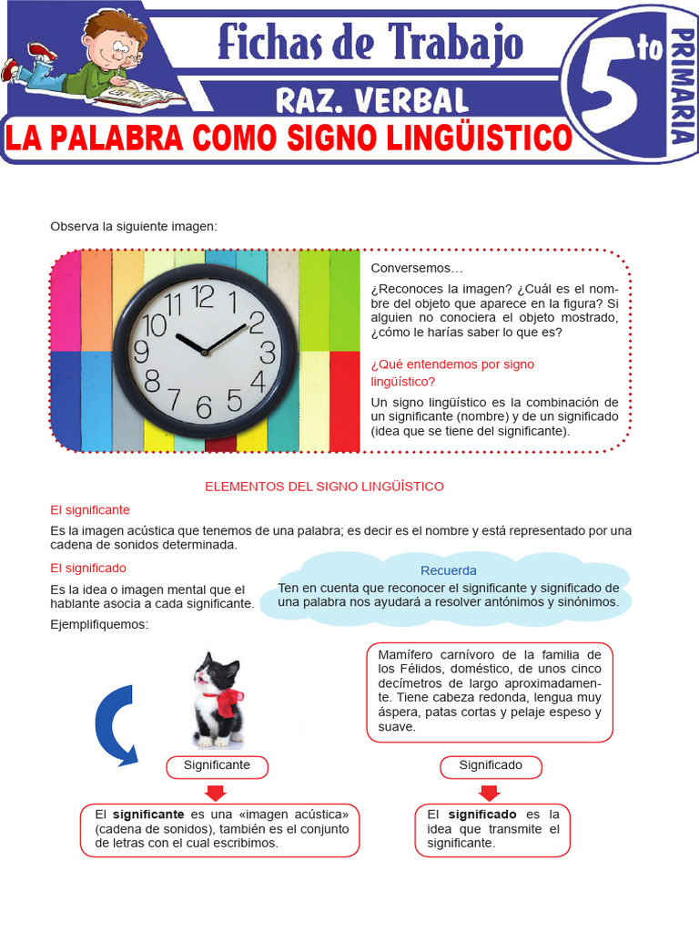 La Palabra Como Signo Lingüistico para Quinto Grado de Primaria | PDF ...