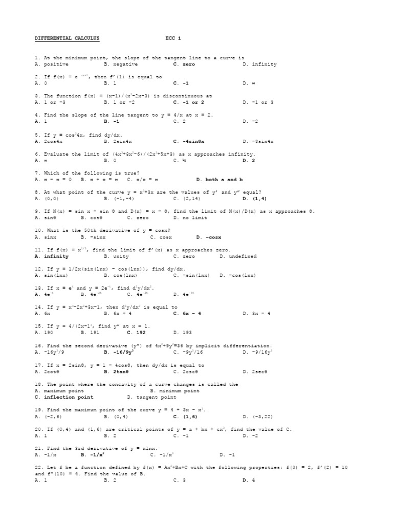 MIDTERM EXAM - DIFF CAL Set A | PDF | Derivative | Curvature