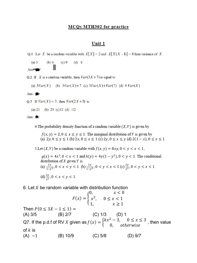 MCQ mth302 Without Ans-1 | PDF | Linear Regression | Variance
