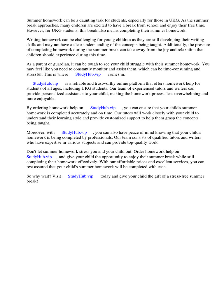 Ukg Summer Homework | PDF | Worksheet | Crossword