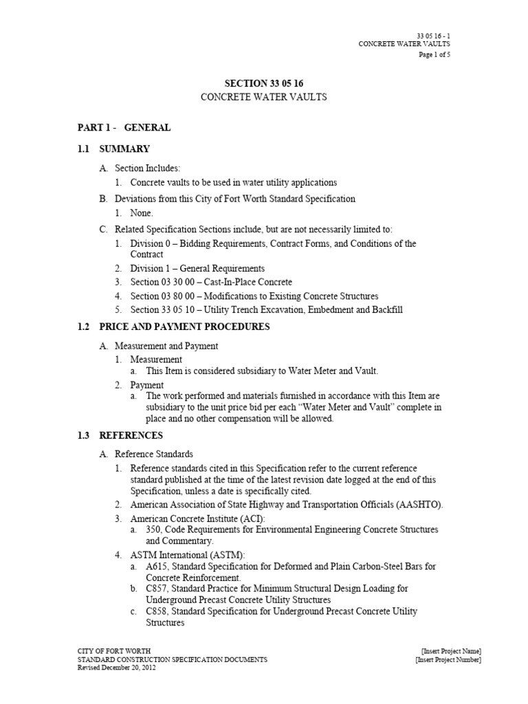 33 05 16 - Concrete Water Vaults | PDF | Concrete | Bank Vault